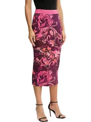 Versace Floral-print Midi Skirt With Logo - Purple