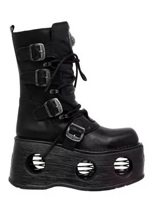 NEW ROCK 100mm Buckle Platform Boots - Black