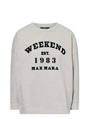 Max Mara Oversized Flocked-logo Cotton-jersey Sweatshirt - Light Grey Print