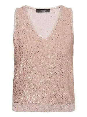 Max Mara Sequin-knit V-neck Top - Antique Rose