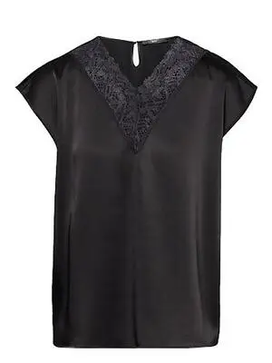 Max Mara Fluid Lace-trim Satin Top - Black