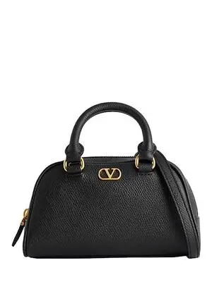 Valentino Garavani Vlogo Bowling Mini Leather Top Handle Bag - Nero