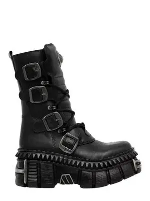 NEW ROCK 80mm Buckle Platform Boots - Black