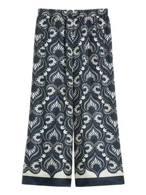 Max Mara Printed Wide Leg Trousers - Navy