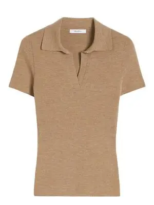 Max Mara Rib-knit Wool Polo Shirt - Gold Beige Brown
