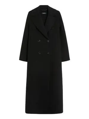 Max Mara Long Wool Coat With Half-belt Detail - Black