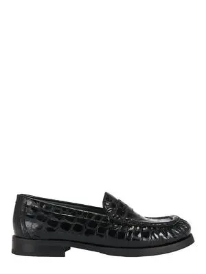 VINNY'S Ogee Penny Loafer - Black Glossy Croc Leather