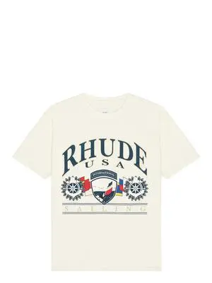 Rhude Usa Sailing Icon Tee In White - Vintage White & Black
