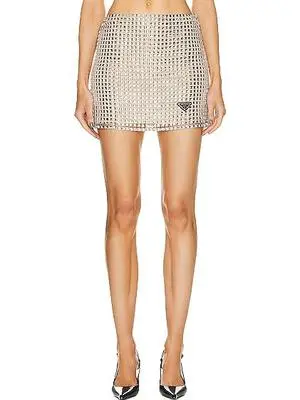 Prada Rhinestone Embroidered Mesh Mini Skirt - Silver