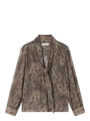 FRAME The Paisley Silk Tie Blouse - Ecru Multi