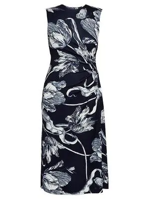 Erdem Sleeveless Draped Midi Dress - Botanical Engraving Mid