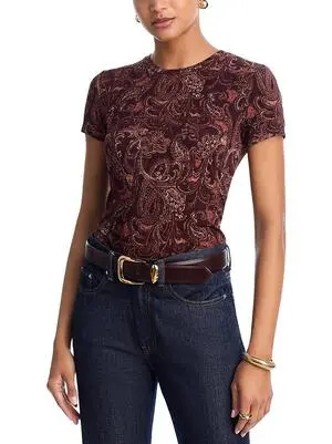L'Agence Ressi Etched Paisley Print Tee - Brown Etched Paisley