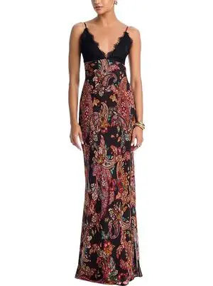 L'Agence Susanna Lace Trim Slip Dress - Black Multi
