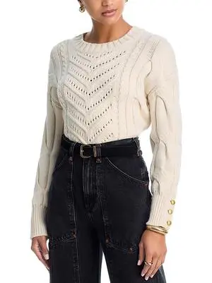 L'Agence Storm Cropped Mixed Knit Sweater - Ivory/gold