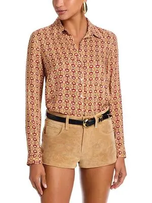 L'Agence Holly Long Sleeve Blouse - Multi Allover Horse Bit