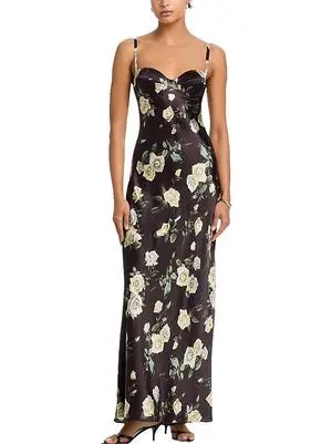 L'Agence Sayla Silk Maxi Dress Black/ivory Rose