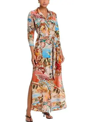 L'Agence Cameron Silk Shirt Dress - Multi Large Collage