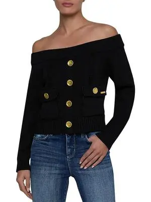 L'Agence Teri Off-shoulder Top With Cargo Pockets - Black/gold