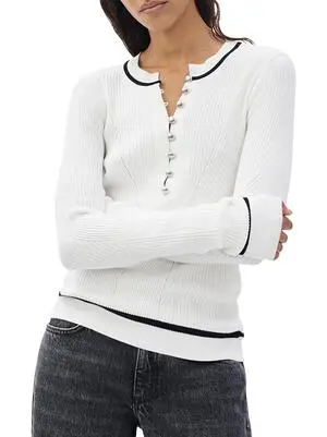 Rag & Bone Kassy Rib Henley Tee - Ivory