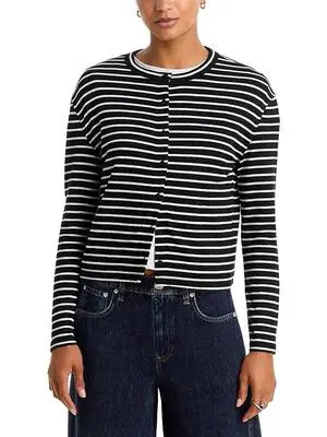 Rag & Bone The Knit Stripe Boxy Cardigan Sweater - Black Multi