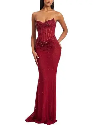 MISS CIRCLE Fatima Sleeveless Corset Mermaid Maxi Gown - Burgundy