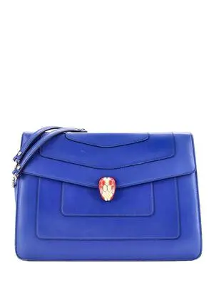 BVLGARI Large Serpenti Forever Double Flap Shoulder Bag - Blue