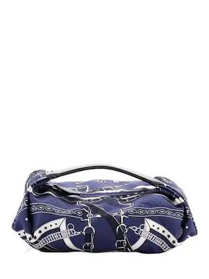 HERMES Printed Silk And Leather Balusoie Bag - Blue/ Black/ Brown