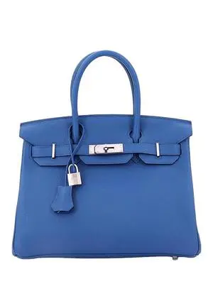HERMES Birkin 30 Handbag With Palladium Hardware - Bleu France