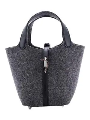 HERMES Picotin Lock Bag Felt With Leather - Gray/ Black/ Grey