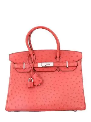 HERMES Birkin 30 Handbag Ostrich With Palladium Hardware - Bougainvillea