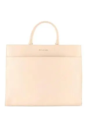BVLGARI Medium Logo Convertible Leather Tote - Neutral