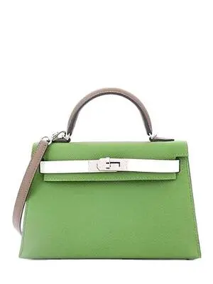 HERMES Kelly 20 Handbag Tricolor Epsom With Palladium Hardware - Tri - Vert Yucca/vert Fizz/etoupe