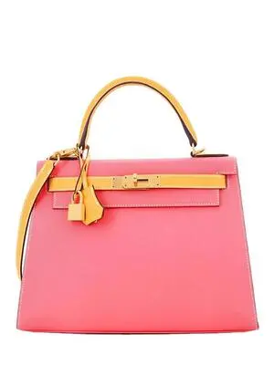 HERMES Kelly 28 Handbag Bicolor Epsom With Brushed Gold Hardware - Bicolor - Rose Azalee/jaune D'or