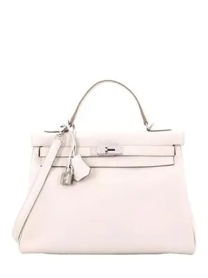 HERMES Kelly 32 Handbag With Palladium Hardware - Craie