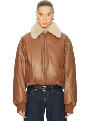 AEXAE Leather Bomber Jacket - Chestnut Brown