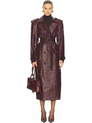 AEXAE X Revolve Leather Suede Trench Coat - Pebble Burgundy