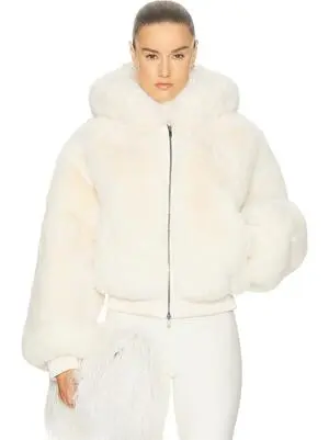 SKIMS Faux Fur Zip Up Jacket - Egret