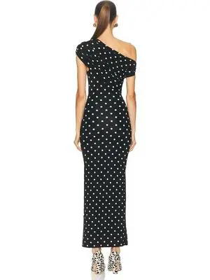 SELF-PORTRAIT Polka Dot Draped Midi Dress - Black & White