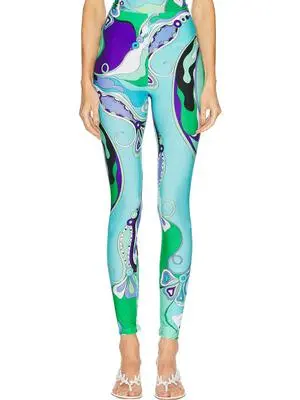 Emilio Pucci High Waisted Legging In Blue - Verde & Lilla