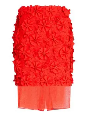 Zimmermann Floral-appliquéd Linen Pencil Skirt - Tomato Red