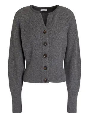 Brunello Cucinelli Bead-embellished Ribbed Cashmere Cardigan - Dark Gray