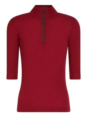 Brunello Cucinelli Ribbed Wool Turtleneck Top - Brick