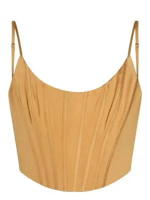 Zimmermann Cropped Silk-satin Bustier Top - Mustard