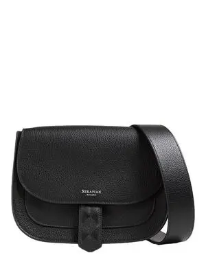 SERAPIAN Luna Pebbled-leather Crossbody Bag - Black