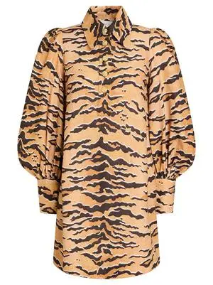 Zimmermann Tiger-print Linen Mini Shirt Dress - Animal Print