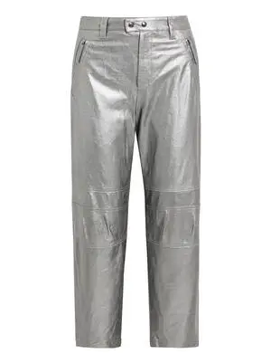 Brunello Cucinelli Cropped Metallic Leather Tapered Pants - Silver