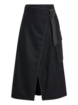 Brunello Cucinelli Wool-flannel Midi Wrap Skirt - Charcoal