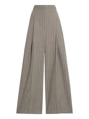 Brunello Cucinelli Striped Wool-flannel Wide-leg Pants - Taupe