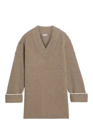 Brunello Cucinelli Bead-embellished Ribbed Cashmere Sweater - Neutral