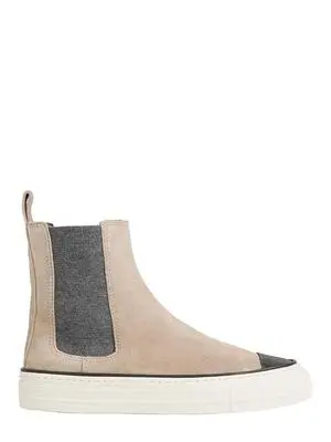 Brunello Cucinelli Bead-embellished Suede High-top Slip-on Sneakers - Mushroom